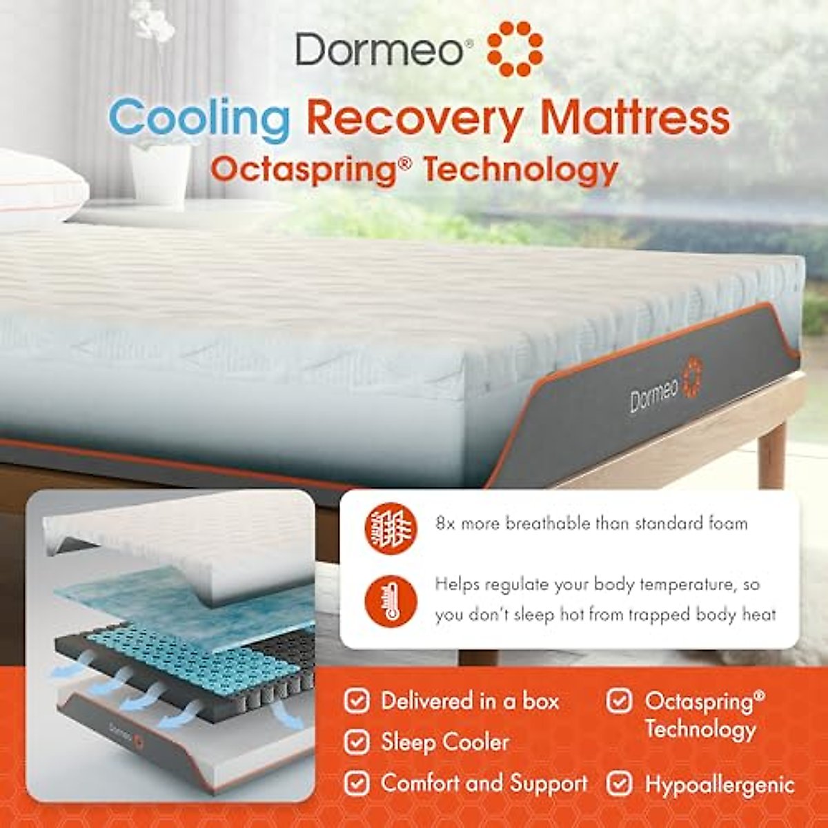 Dormeo Recovery 10" Twin XL Mattress with Signature Recovery Foam™ and Pressure Relieving OctaspringⓇ Technology, Medium Firm - 80” L x 38” W x 10” H