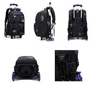 Elementary Galaxcy Teens Rolling Backpack Kids Boys Luggage with Wheels Trolly BookBag for School-6 Wheels