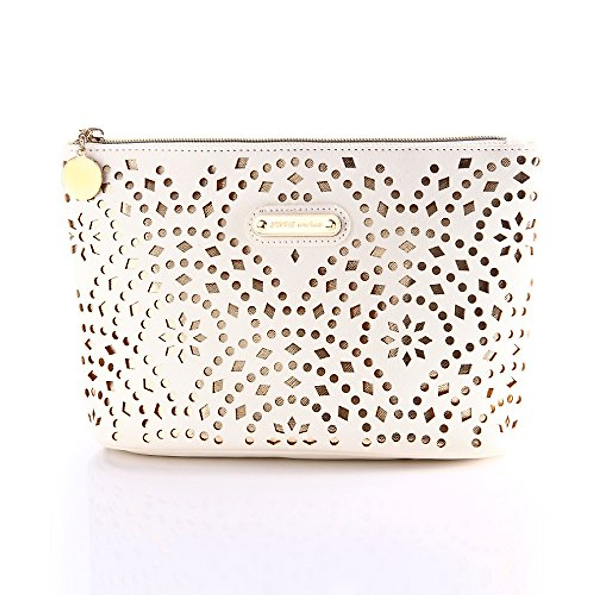 Makeup Bag, Wuhua Gold Pattern Cosmetic Bag with Zipper, Toiletry/Travel Bag for Brushes Jewelry Accessories Collection, Single Layer Storage Bag for Women