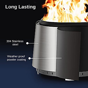 EAST OAK 17'' Pan Stove, Stainless Steel Smokeless Fire Pit with Hook and Stand, Portable Natural Wood Fire Pits for Outside, Patio, Backyard, Deck, Garden and Camping, Pitch Charcoal