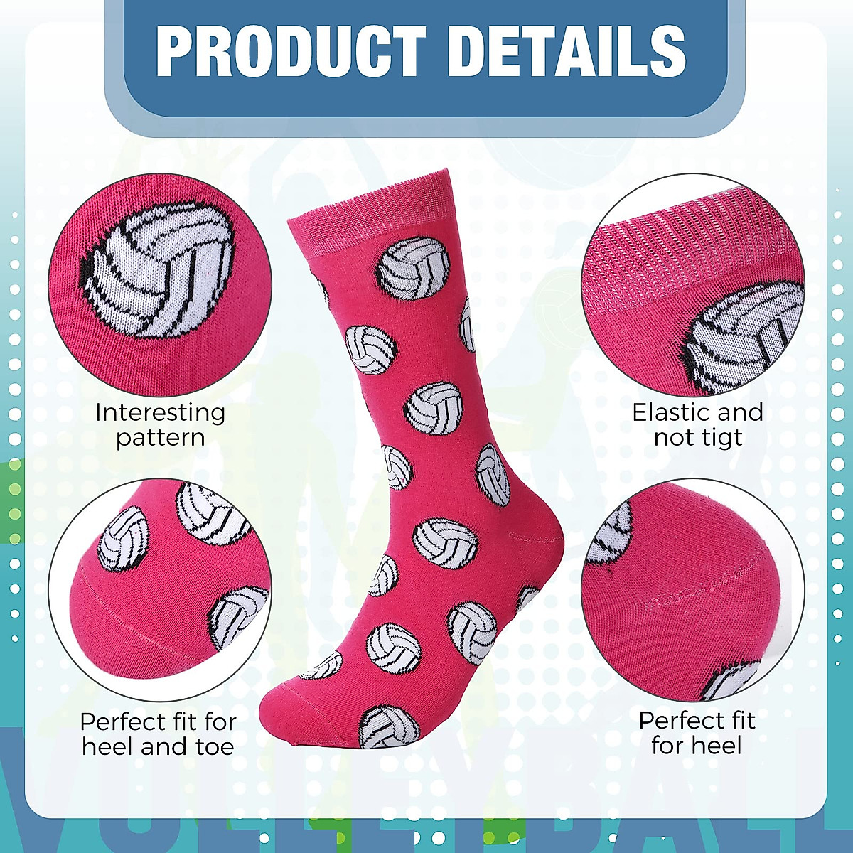 JaGely 8 Pairs Women's Novelty Volleyball Socks Funny Sports Socks for Men Youth Teen Volleyball Athletic Crew Socks Volleyball Gift for Volleyball Lovers Players Athletes Volleyball Coach
