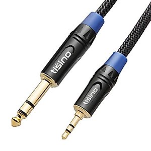 tisino 1/8 to 1/4 Stereo Cable, 3.5mm to 1/4 Adapter Aux Cord Stereo Audio Cable for Guitar, Keyboard Piano, Laptop, Home Theater Devices, Speaker and Amplifiers -Nylon Braid 3ft