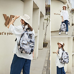 WUUDWALK Canvas Stripe Backpacks Sets Casual bag with USB Charging Port for Girls Teens School Boopacks With Lunch bag and Pencil bag (3pcs-Backpack set)