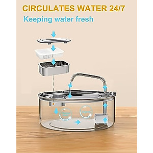 STN Cat Water Fountain 118oz/3.5L Stainless Steel Cat Fountain with Water Level Window,Ultra-Quiet and Durable Pump,3 Replacement Filters