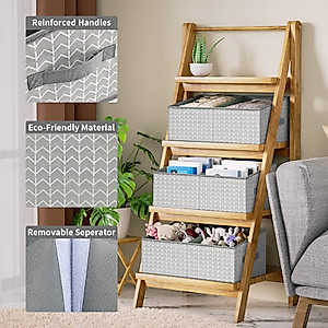 DIMJ Trapezoid Storage Bins, 3 Packs Closet Baskets, Foldable Fabric Baskets for Clothes, Baby Toiletry, Toys, Towel, DVD, Book Arrow