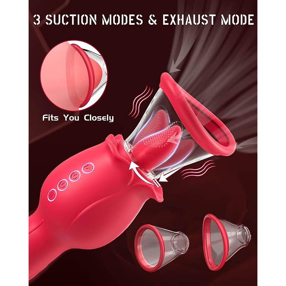 Rose Sex Toys for Women - 3in1 Rose Sex Toy Vibrator with 2 Sucking Cups, Clitoral Nipple Vibrators with 7 Tongue Licking & 3 Thrusting G Spot Dildo, Adult Sex Toys Woman Sex Machine