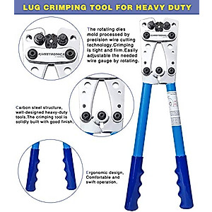 haisstronica Battery Cable Lug Crimping Tools-Wire Crimper Tool,AWG 10 8 6 4 2 1 Battery Terminal Crimper for Heavy Duty Wire Lugs,Battery Terminal,Copper Lugs Terminals