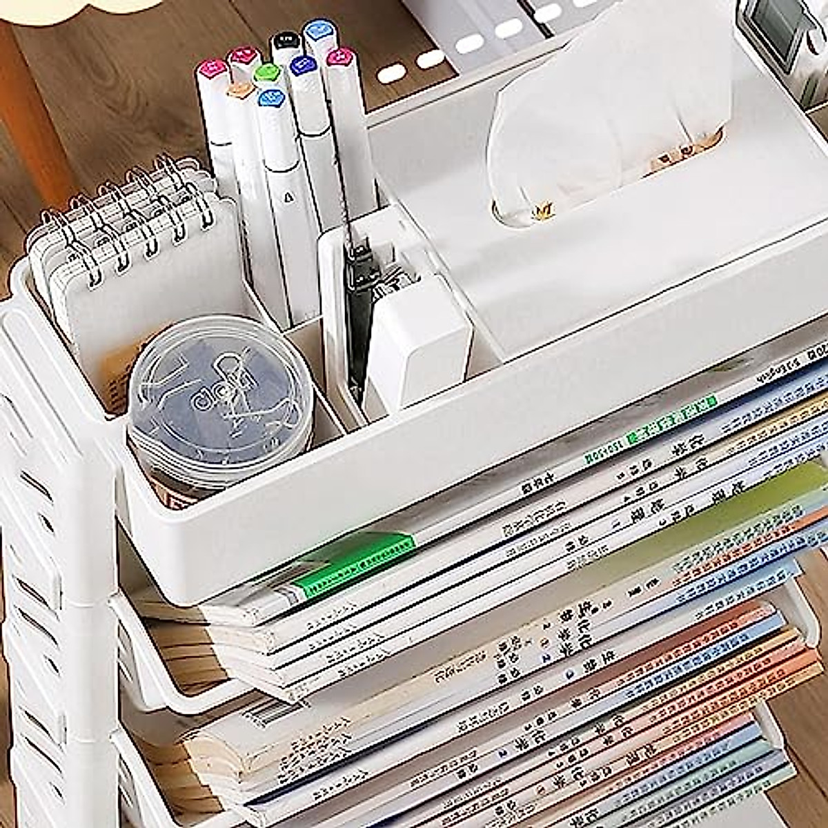 Yaslayp 6 Tier Mobile Bookshelf,Moveable Unique Bookcase with Mobile Bookshelf with Wheels,Floor Standing Multi-Layer Bookshelf Organizer Suitable for Studying in Bedrooms(6 Tier)