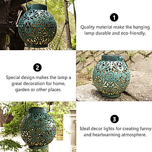 SOLUSTRE Outdoor Solar Lights Iron Solar Lantern Hanging Solar Lights Wrought Iron Hollow Pumpkin Lamp LED Home Nightlights for Patio Pathway Courtyard Garden Outside or Table Ornaments Vintage Decor