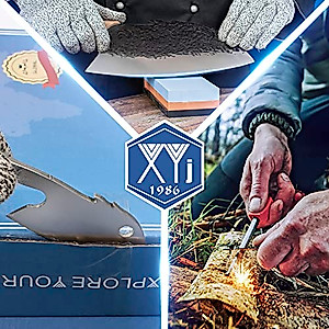 XYJ Authentic Since 1986,Chinese Vegetable Cleaver,Kitchen Chef Knife With Rolling Bag,Holder,Whetstone,High Carbon Steel Meat Butcher Knife,Camp Cooking Knives,Full Tang Handle (8.5 Inch A)