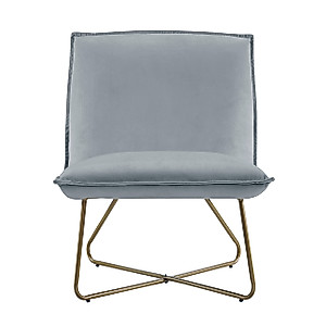 Linon Light Grey Velvet Gold Metal Base McAllister Accent Chair