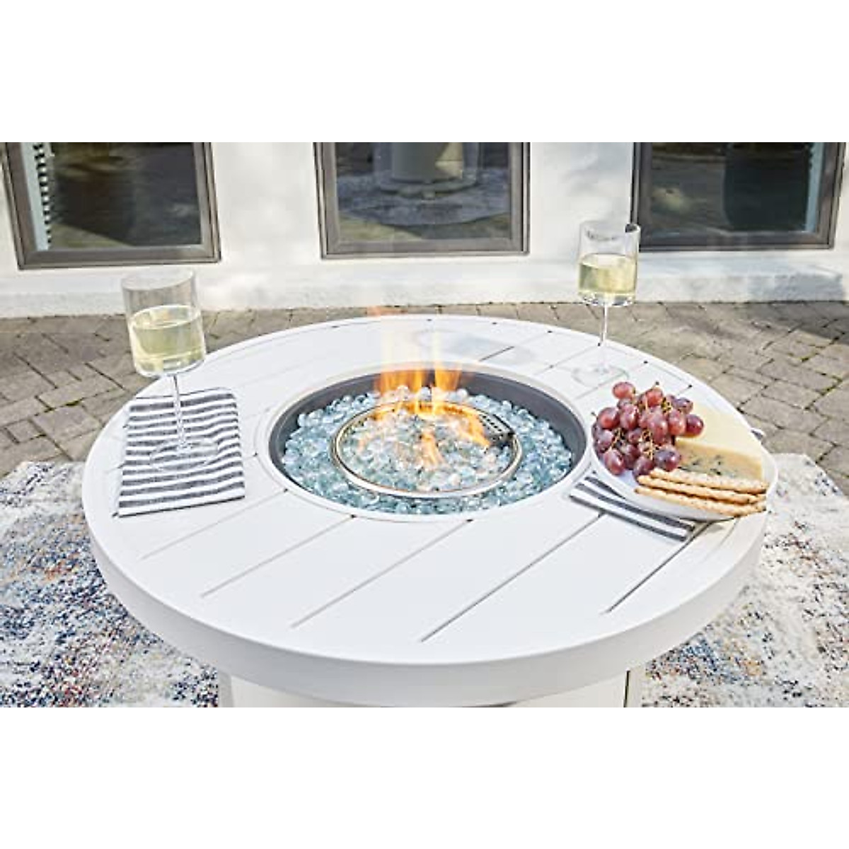 Signature Design by Ashley Outdoor Sundown Treasure Round Fire Pit Table, White