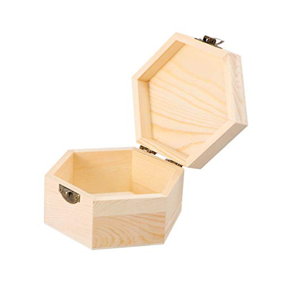 Healifty 2pcs Wood Craft Box Hexagon Unpainted Wooden Jewelry Box DIY Storage Chest Treasure Case Organizer Sundries Jewelry Storage Container(Random Lock Style)