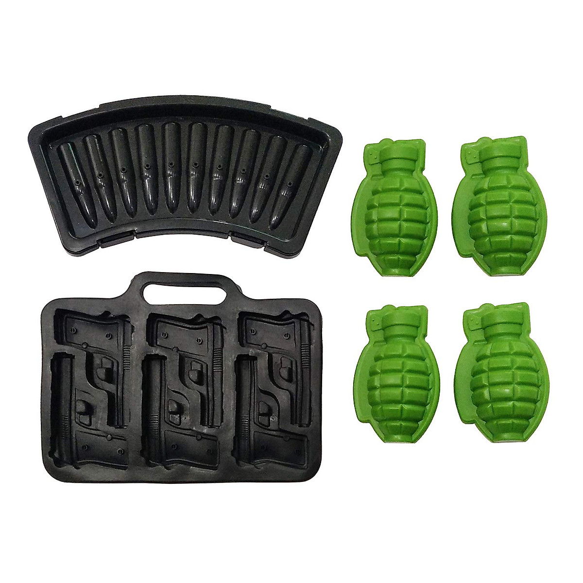 Weapon Series Whisky 3D Cube Ice Ball Molds Grenade Mould Handgun Ice Mold Bullet Tray Ice Maker Set of 6 By TAISI