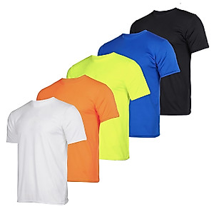 5 Pack: Boys Girls Active Athletic Quick Dry Dri Fit Short Sleeve T-Shirt Crew Neck Tops Teen Gym Undershirts Tees Youth Basketball Clothes Moisture Wicking Shirts-Set 11,Medium (8-10)