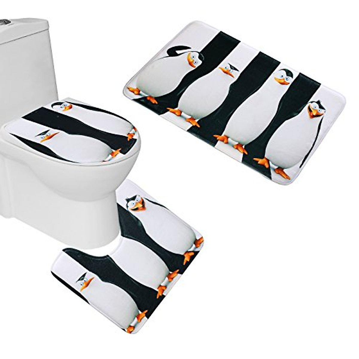 Amagical 16 Pieces Shower Curtain Set Bath Mat Set Contour Mat Toilet Cover Penguins Cute Animals Print Shower Curtain with 12 Hooks