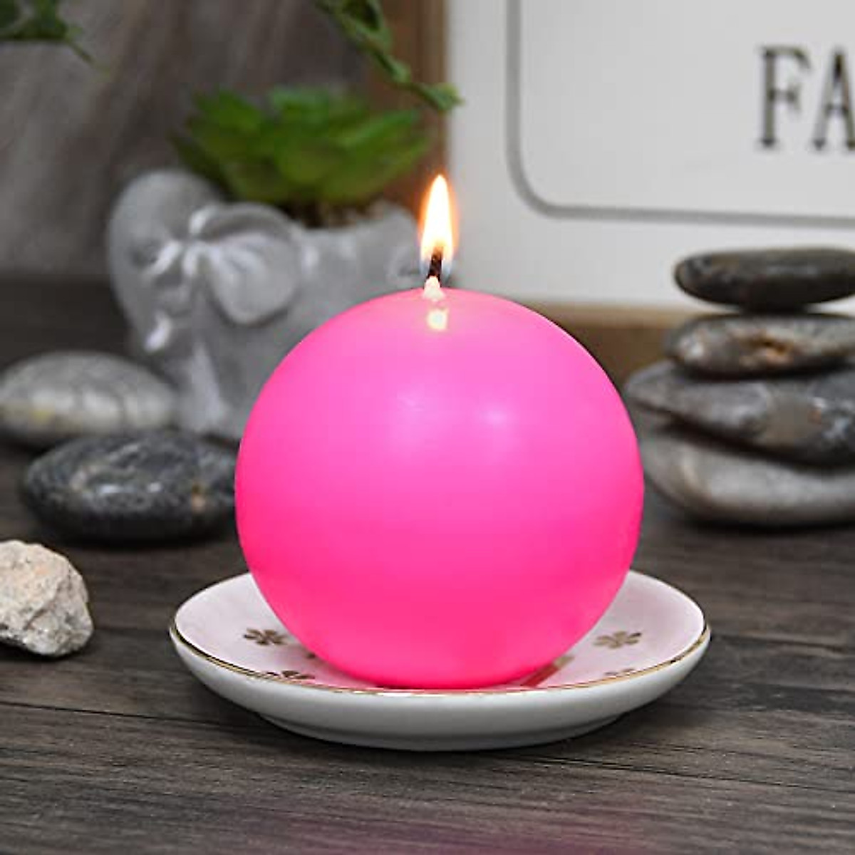 Zest Candle 6-Piece Ball Candles, 3-Inch, Hot Pink