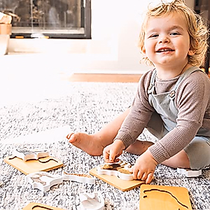 Wooden Montessori Animal Puzzles for Toddlers 1-3 | Realistic Chunky Safari Animal Shape Puzzle | Educational Learning Toy