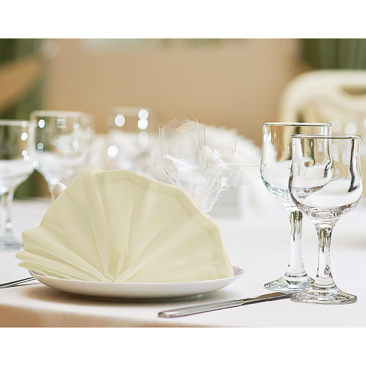 Utopia Home [24 Pack, Ivory] Cloth Napkins 17x17 Inches, 100% Polyester Dinner Napkins with Hemmed Edges, Washable Napkins Ideal for Parties, Weddings and Dinners