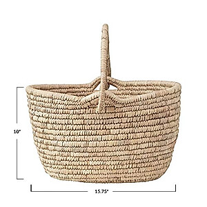 Creative Co-Op Hand-Woven Grass and Date Leaf Handle Baskets, Natural