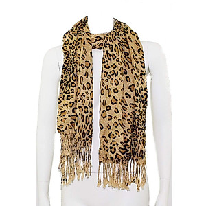 Cirrus Animal Print Fringed Shoulder Pashmina Feel Wrap Scarf - Leopard Patterns