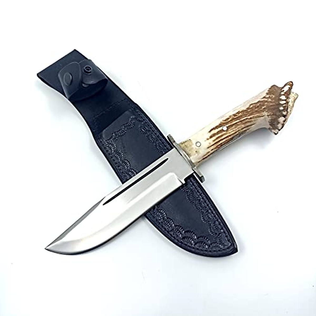 Stag Antler Bowie Knife with Sheath , Tactical Fixed Blade , Hunting Knife , Camping Knife ,Survival Knife