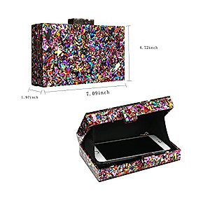 Mixed Color Sequins Acrylic Evening Bag Unique Square Bag Dress Purse for Women Party Evening Clutch