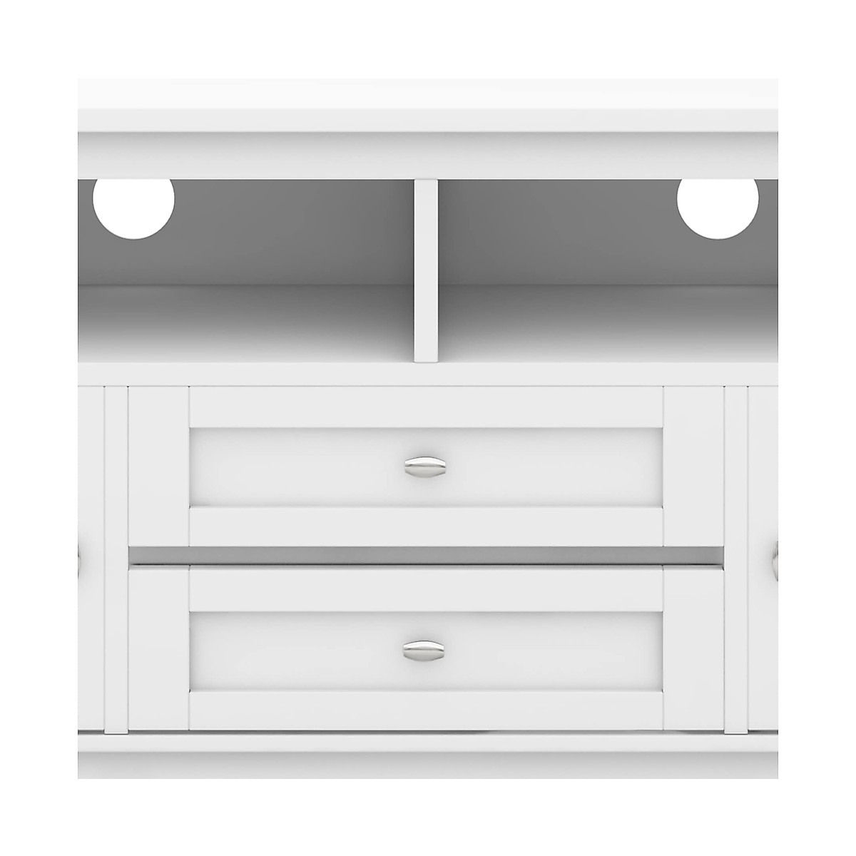 SIMPLIHOME Warm Shaker SOLID WOOD Universal TV Media Stand, 72 inch Wide, Farmhouse Rustic, Living Room Entertainment Center, Storage Shelves and Cabinets, for Flat Screen TVs up to 80 inches in White