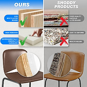 Rfiver Pu Faux Leather Bar Stools Set of 2, Industrial Pub Barstools with Back and Footrest, Modern Armless Bar Height Stool Chairs (Brown, 24" Counter Chair x2)