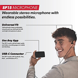 SONICPRESENCE SP15C (USB-C) Binaural Microphone Records Immersive 3D Spatial Audio on New Pocket Cams and Smartphones – Step Up to Sonic Presence for Sound Quality That Matches 4K Video
