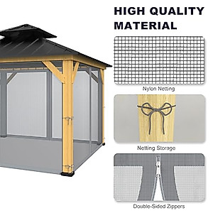 10-ft x 12-ft Gazebo Netting Replacement,Universal 4-Panel Mosquito Netting for Gazebo with Zippers(Only Netting)-Grey