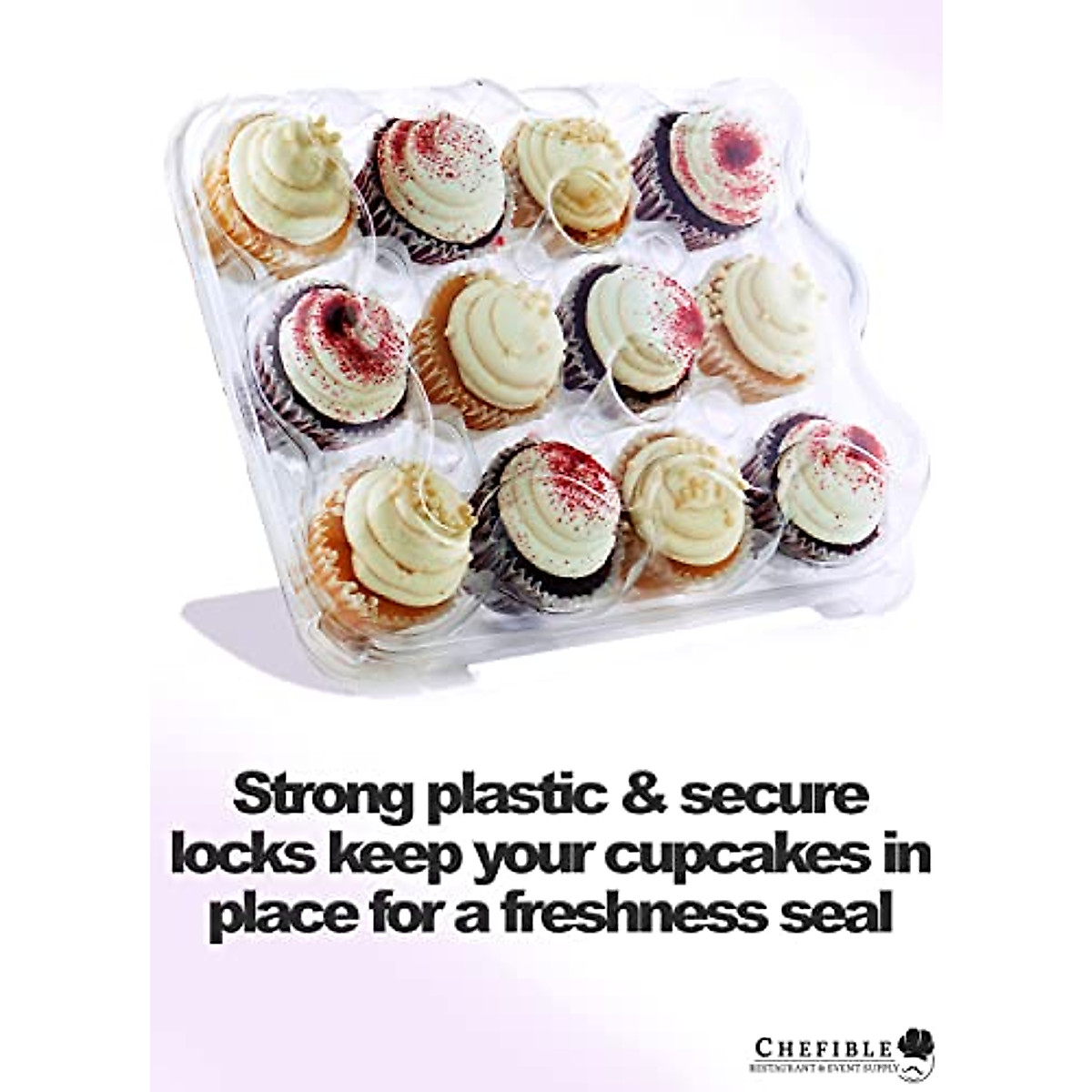 Chefible Premium Plastic Disposable 12 Cupcake Carrier Container Box, High Dome, Extra Sturdy For Easy Transport! 4 Pack