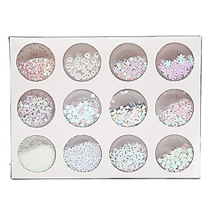 Nail Glitter Sequins, Multiple Shapes High Flash Hand Made DIY Craft Glitter Sequin for Homemade Cards(White)
