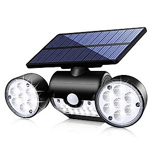 Fatpoom Solar Lights Outdoor, Motion Sensor Security Lights Solar Wall Lights with Dual Head Spotlights 30 LED Waterproof 360°Adjustable Solar Motion Lights Outdoor for Garden Garage Patio (1 Pack)