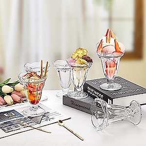 BSTKEY 6PCS Set 7 Oz Glass Dessert Bowls/Cups, Cute Footed Dessert Bowls for Ice Cream Sundae Trifle Fruit Pudding Snack Salad Milkshakes Condiment Cocktail Drinks Party