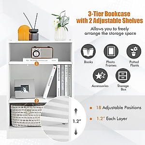 Byroce 3-Tier Bookshelf, Small Bookcase with 18 Positions Adjustable Shelves, 29.5” Modern Display Shelves, 3 Cube Storage Organizer for Home, Office & School (2, White)