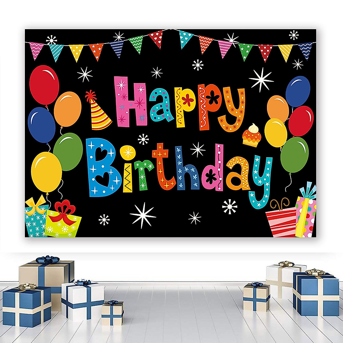 DIZHI Happy Birthday Banner Backdrop Colorful Happy Birthday Party Decorations Large Happy Birthday Yard Sign Backdrop for Baby Shower Birthday Party Indoor Outdoor Decoration Supplies 5x3ft