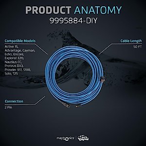 Dolphin Genuine Replacement Part — Durable 50 FT Blue Cable for Agile Robot Movement — Part Number 9995884-DIY