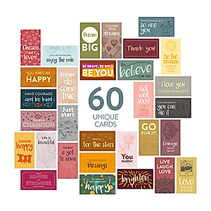DiverseBee 60 Pack Assorted Motivational Cards - Inspirational and Kindness Mini Note Cards, Gratitude Encouragement Card Set with 60 Unique Motivational Quotes Business Card Size and Blank Back (Assorted)