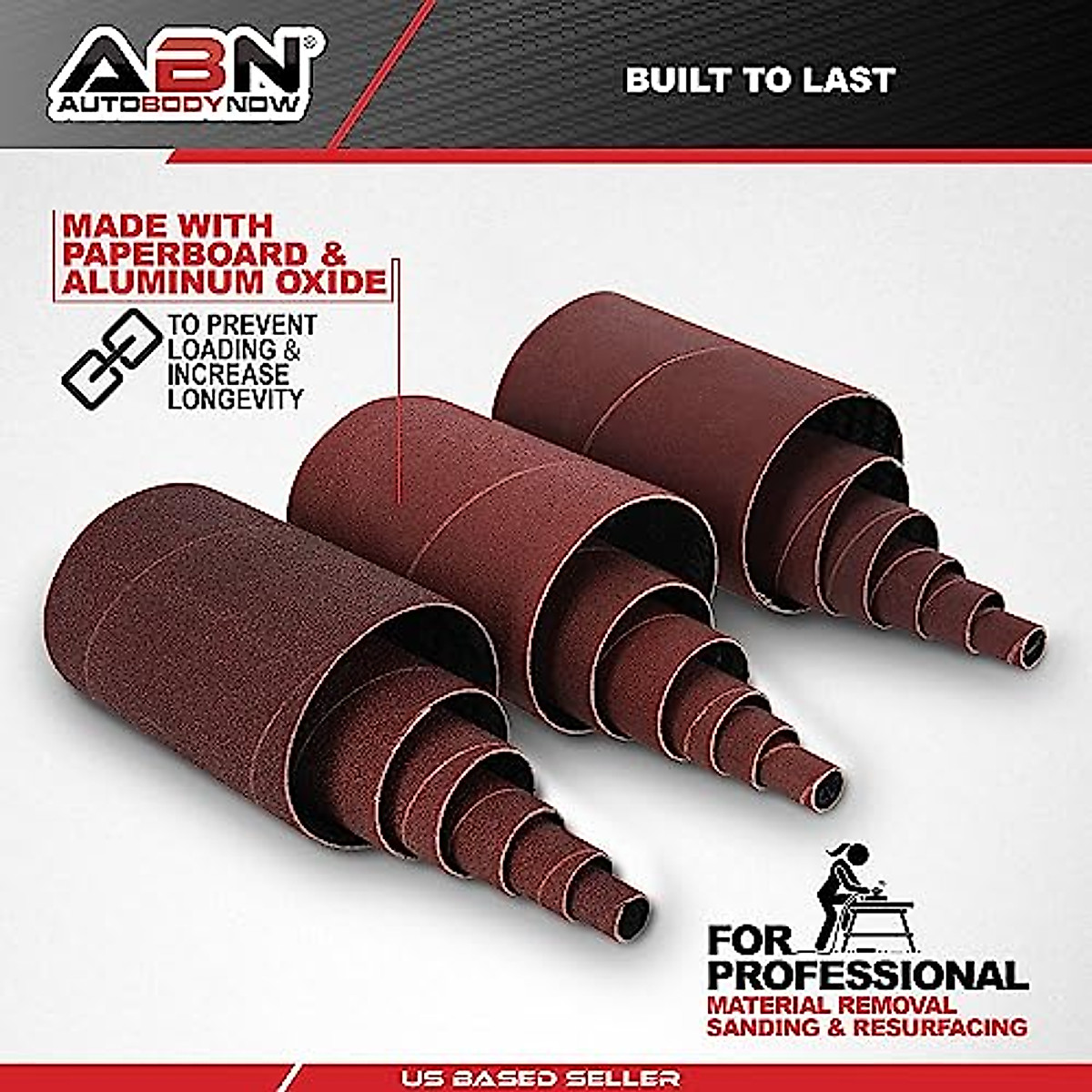 ABN Aluminum Oxide Spindle Sanding Sleeves 18-Pack – 4.5in Length, Assorted 80 120 240 Grit, 1/2in to 3in Sandpaper