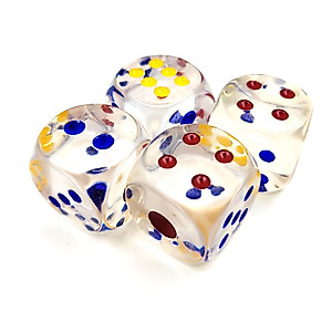 GFDay 24mm Jumbo Dice with Colored Dots, 6-Sided Transparent Dice, Fun Six-Sided Gaming Dice for Farkle, Ten Thousand, Cho-Han and Other Dice Games (Set of 6)