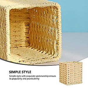 Cabilock Wicker Pencil Holder Nature Rattan Makeup Brush Cup Square Pen Holder Cutlery Silverware Caddy Holder Wicker Storage Basket Woven Flower Pots Desktop Sundries Container Basket