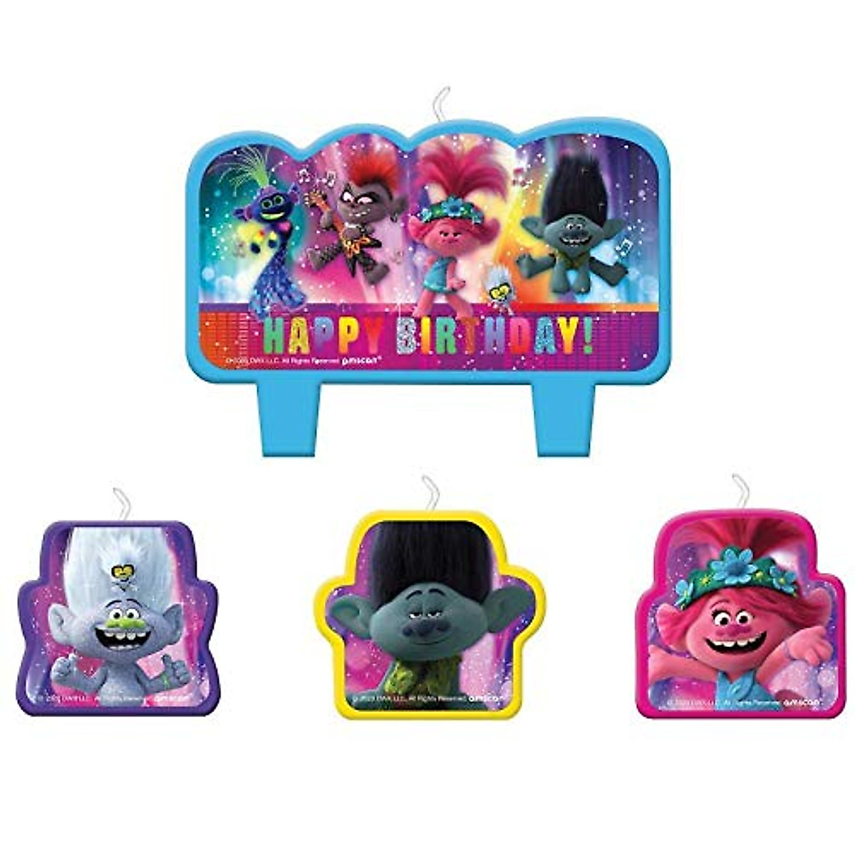 Trolls World Tour Birthday Candles - Assorted Sizes, 4 Pcs