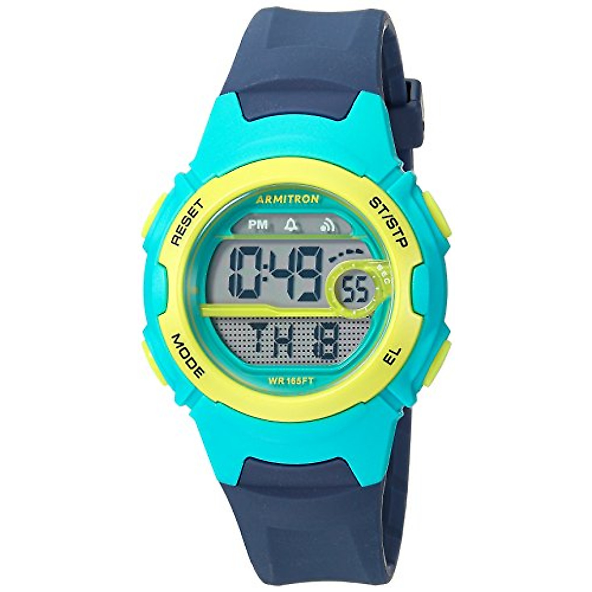 Armitron Sport Women's 45/7088NVY Teal and Lime Green Accented Digital Chronograph Navy Blue Resin Strap Watch