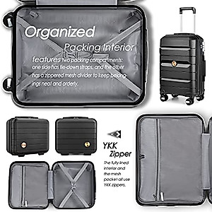 Somago 2 Piece Luggage Set Carry On Suitcase 20 INCH Lightweight Hard Shell PP Suitcase with TSA Lock Spinner Wheel 22x14x9 Airline Approved (Classic Black)