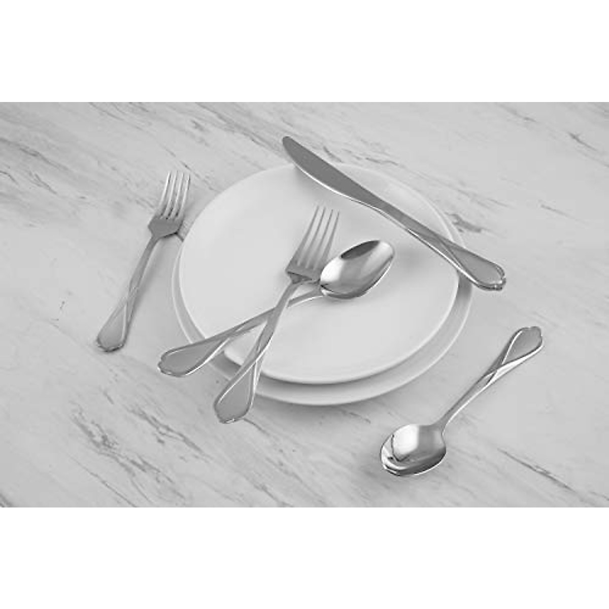 Cambridge Silversmiths Heather Sand 20-Piece Flatware Silverware Set, Stainless Steel, Service for 4, Includes Forks/Spoons/Knives