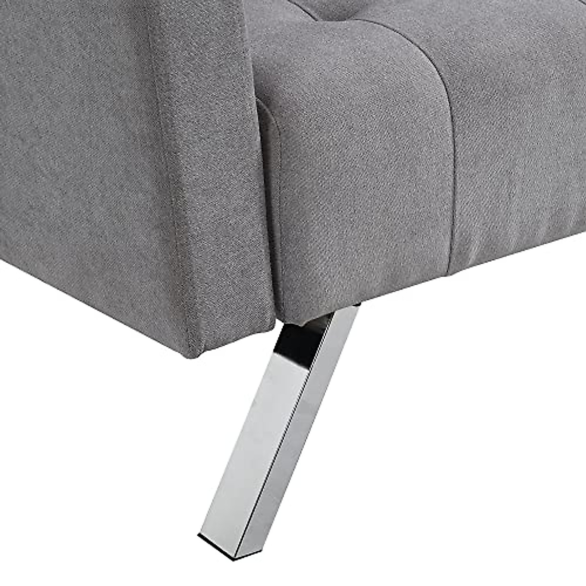 75"Convertible Folding Futon Sofa Bed,Split Back Design,Modern Fabric Sleeper Couch Bed with Armrest and Chrome Legs,Upholstered Recliner Loveseat for Living Room Apartment Dorms Office (Light Grey)