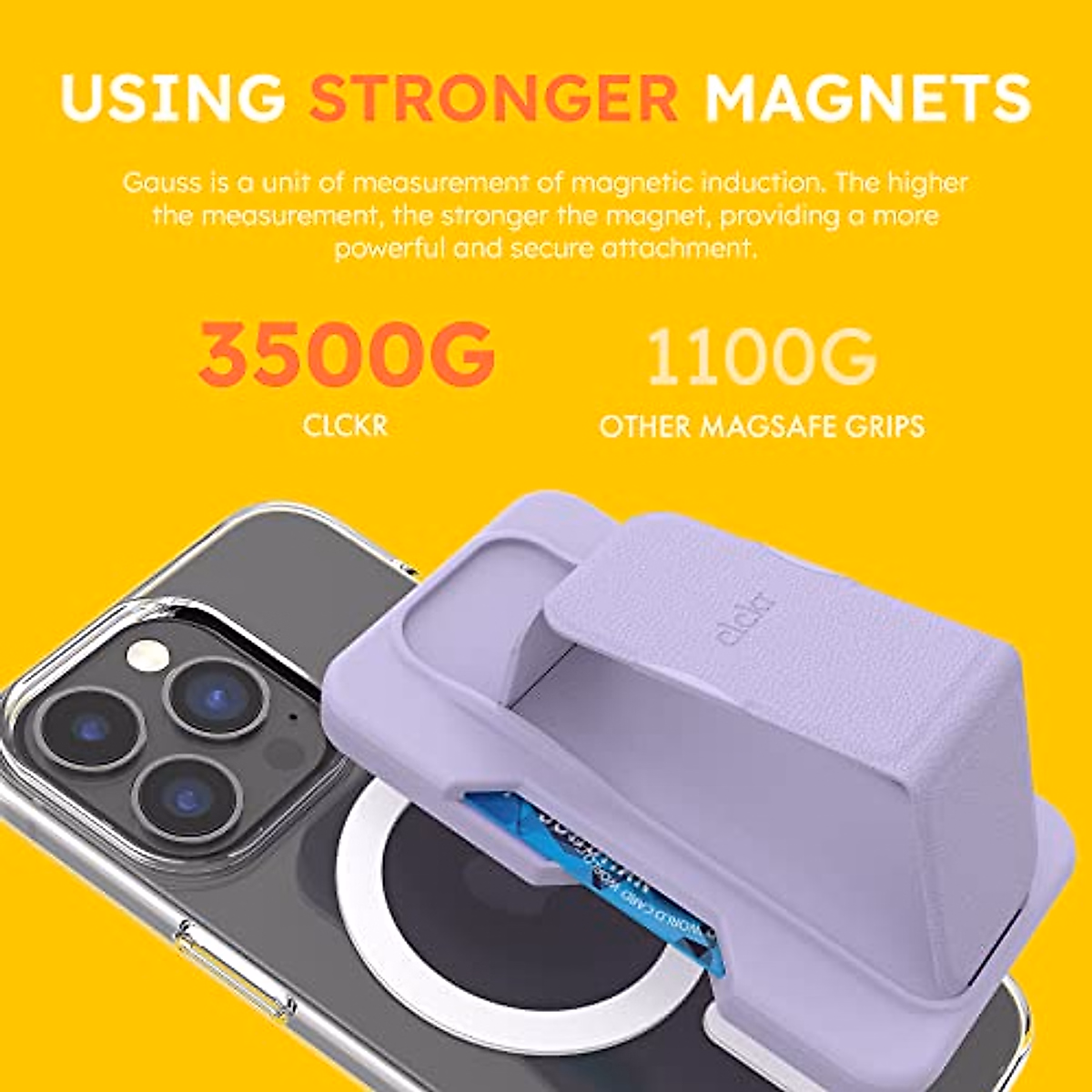 CLCKR Phone Holder & Wallet for MagSafe, Magnetic Stand Finger Grip & Card Holder, Drop Prevention, Designed for iPhone 14 Pro, 14 Pro Max, 14, 14 Plus, iPhone 13 Pro, 13 Pro Max, iPhone 12 – Purple