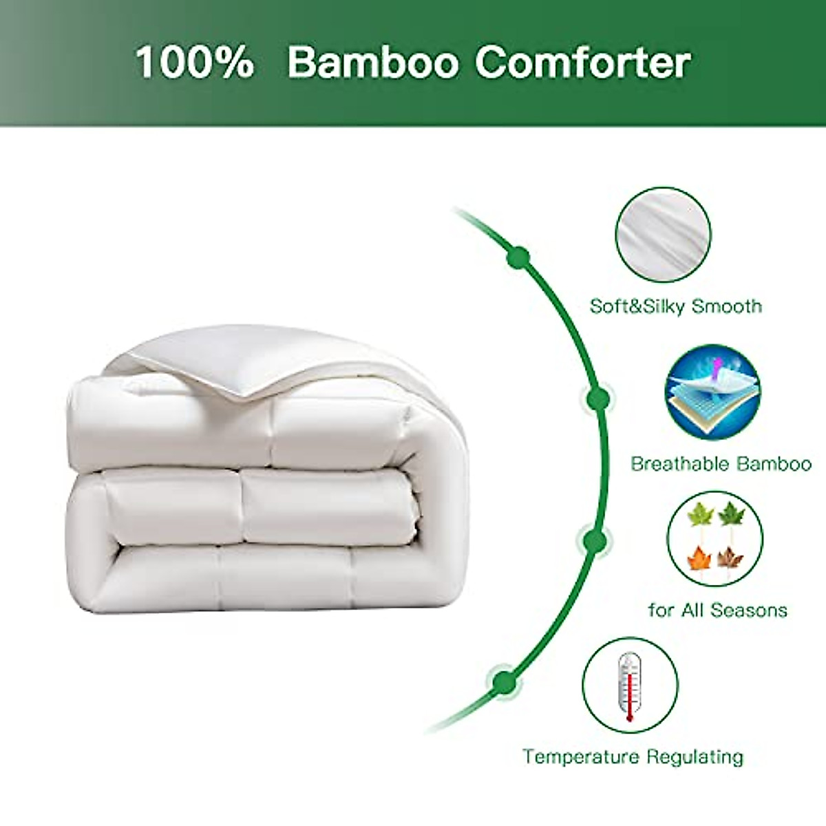 100% Viscose from Cooling Bamboo Comforter for Hot Sleepers- Breathable Silky Soft Bamboo Duvet Insert King Size-with 8 Corner Tabs- All Season Comforter (90x102 Inches, White)