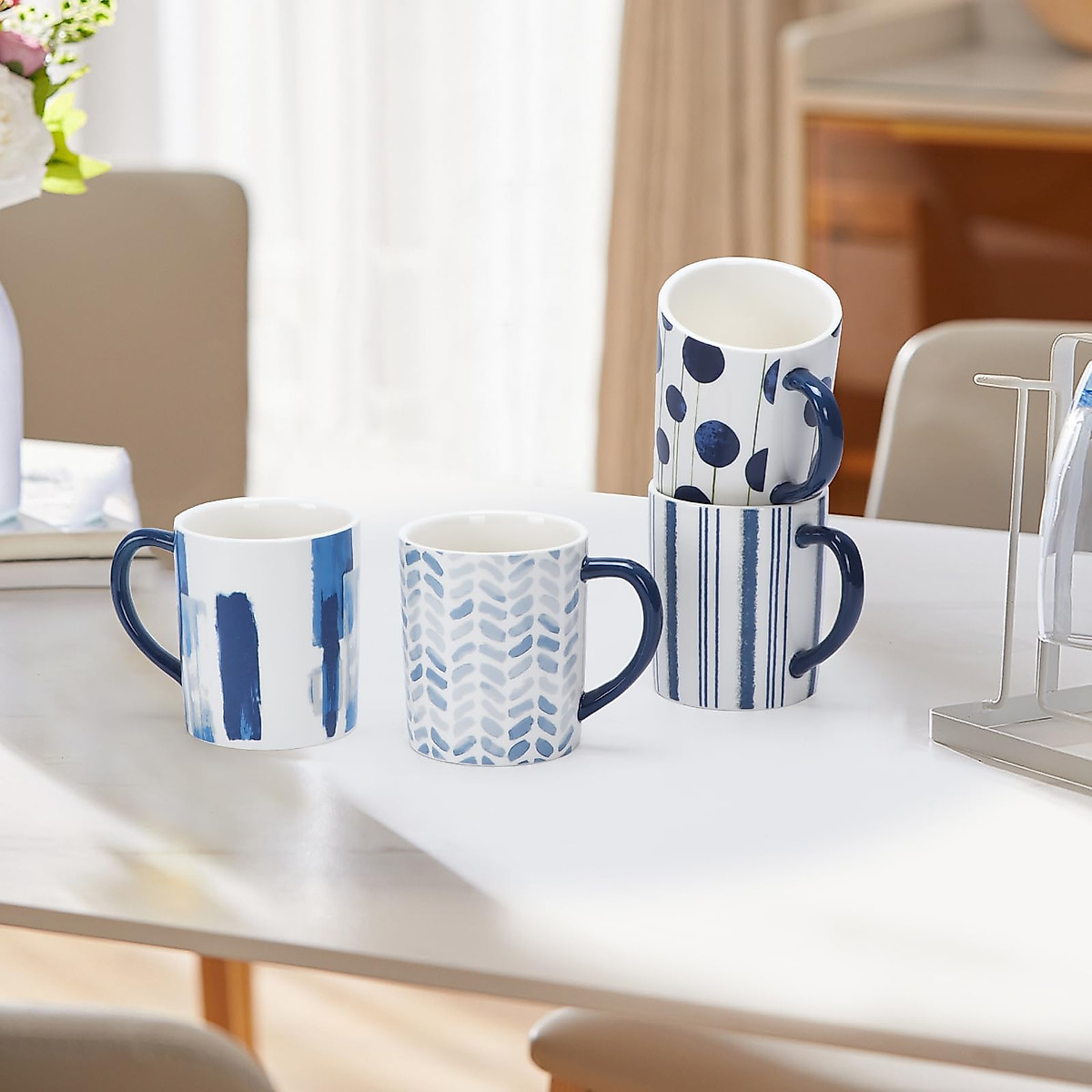 Hoikwo 4 Pack 15oz Ceramic Coffee Mugs, Blue Coffee Cups Sets for Coffee, Beverages, Tea, Microwave-safe and Dishwasher-safe